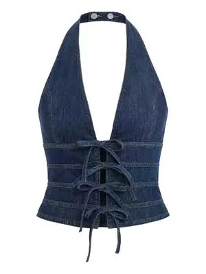 REFORMATION Halter Top With Tie Detail - Blue