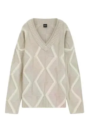 BOSS Patterned V-neck Sweater - Neutrals