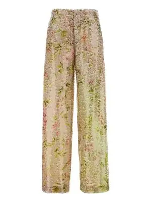 Alberta Ferretti Sequin-embellished Floral Trousers - Neutrals