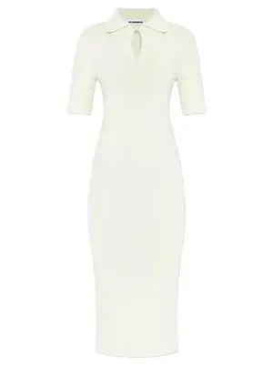 JIL SANDER Keyhole Ribbed Midi Dress - Neutrals