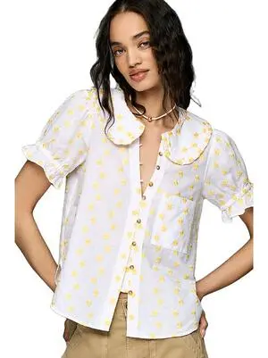 PILCRO Keira Embroidered Blouse White / Yellow