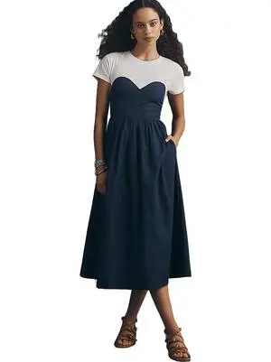 Maeve Bustier Twofer Midi Dress - Navy