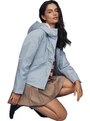Hunter Cropped Hooded Rain Coat Jacket - Blue