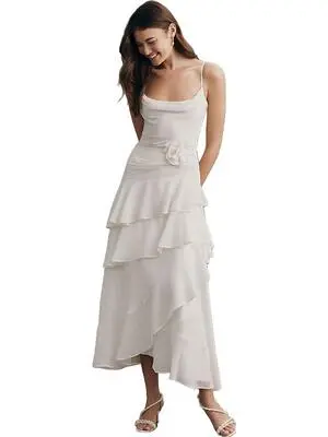 Bhldn Chiffon Tiered Rosette Maxi Dress - Ivory