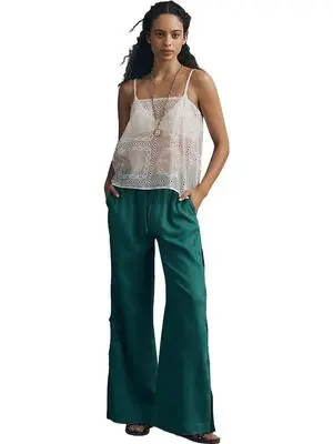Maeve The Brooklin Wavy Linen Trousers - Ultramarine Green