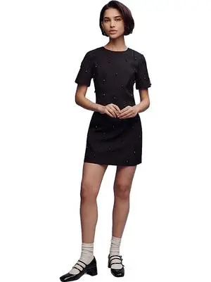 Endless Rose Short-sleeve Beaded Shift Dress - Black