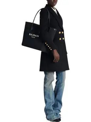 Balmain Logo-plaque Leather-trimmed Tote Bag - Black