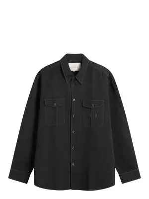 Studio Nicholson Louro Cotton Linen Utility Shirt - Black Grape
