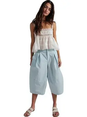 Free People Gardenia Cropped Cotton Trousers - Pastel Blue