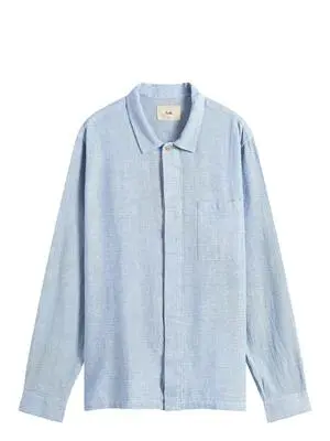 Folk Patch Shirt - Light Indigo Basketweave