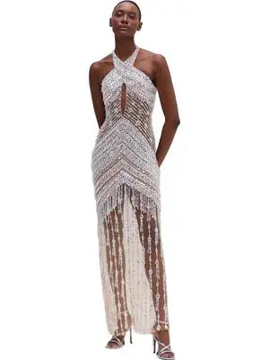 PatBO Crystal Embroidered Halterneck Gown - Natural