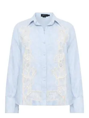 PatBO Aquamist Embroidered Linen Shirt - Blue