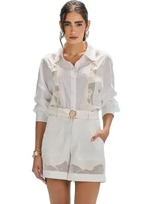 PatBO Acquamist Embroidered Linen Shirt - White