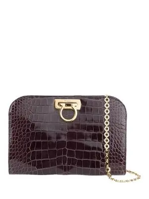 FERRAGAMO Diana Crocodile Clutch - Gold