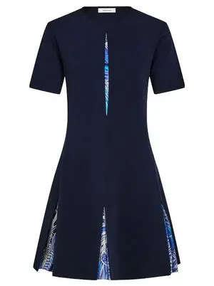 FERRAGAMO Knit Dress With Printed Inserts - Navy