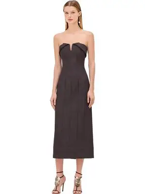 Alexis Strapless Midi Dress With Sculptural Neckline - Black
