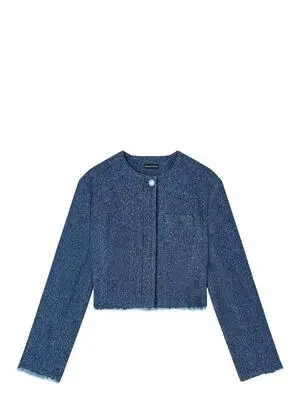 Emporio Armani Speckled Denim Cropped Jacket - Blue