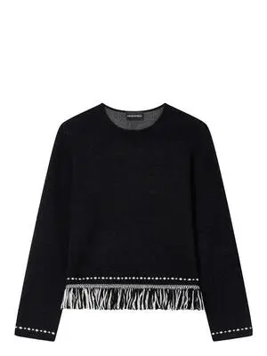 Emporio Armani Fringed Hem Jumper - Black