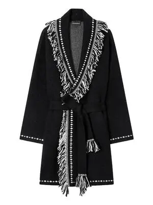 Emporio Armani Oversized Jacquard-knit Cardigan With Fringe - Black