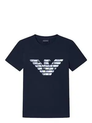 Emporio Armani Stretch-jersey Slim-fit T-shirt With Eagle Pattern - Blue