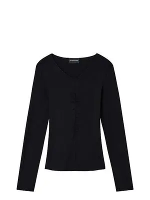 Emporio Armani Stretch Jersey Jumper With Gathering - Black