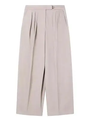 Emporio Armani Brushed Cotton Pleated Trousers - Brown / Neutral