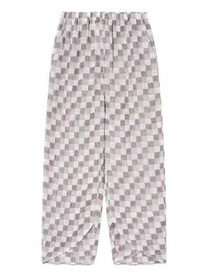 Emporio Armani Wide Trousers In Check Linen Gauze - Brown / Neutral