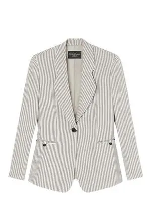 Emporio Armani Icon Striped Fluid Crêpe Jacket - Brown / Neutral