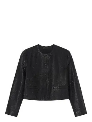 Emporio Armani Boxy Nappa Lambskin Jacket With Crystals - Black