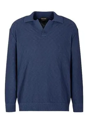 Giorgio Armani Cotton Jacquard Knitted Polo Shirt - Blue