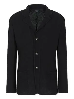 Giorgio Armani Single-breasted Jacquard Cotton Knit Jacket - Black
