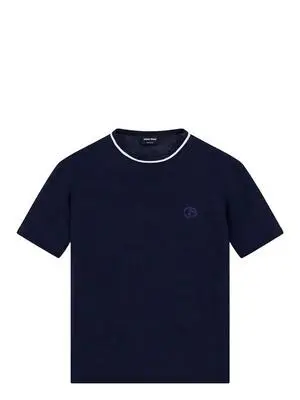 Giorgio Armani Crew-neck Jumper In Linen And Silk - Navy