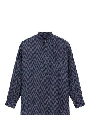 Giorgio Armani Asv Chevron-print Viscose And Silk Polo Shirt - Blue