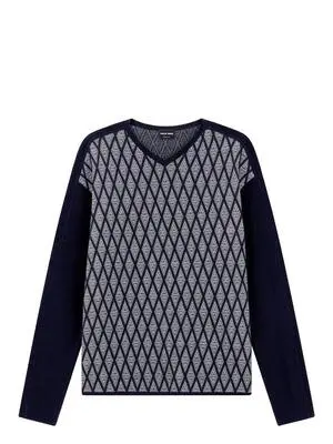 Giorgio Armani Virgin Wool And Cashmere Jacquard Jumper - Navy