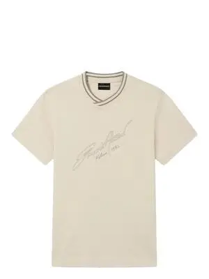 Emporio Armani Slim-fit, Heavy Jersey T-shirt With Logo Signature Embroidery - Natural
