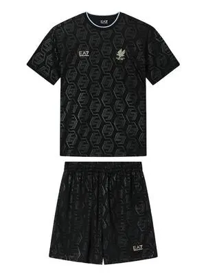 Emporio Armani Ea7 Soccer Jersey T-shirt And Shorts Set - Black