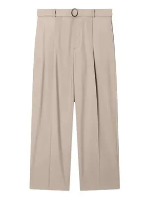 Emporio Armani Pleated Stretch Wool Canvas Trousers With Belt - Natural