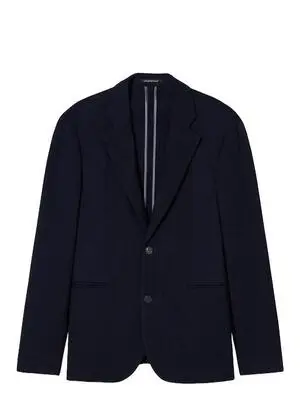 Emporio Armani Single-breasted Waffle-effect Wool Jersey Jacket - Navy
