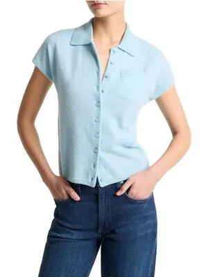 Vince Cashmere-silk Short-sleeve Polo Sweater - Blue