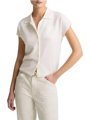 Vince Cashmere-silk Short-sleeve Polo Sweater - White