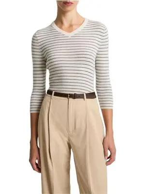 Vince Cashmere-silk High V-neck Sweater - Stripe