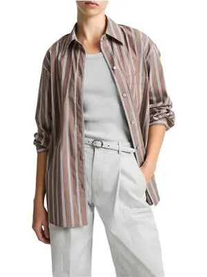 Vince Striped Cotton-blend Button-front Shirt - Brown