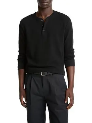 Vince Jacquard-rib Cotton Henley - Black