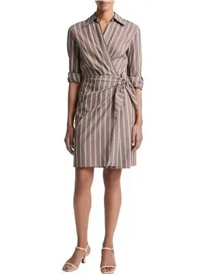 Vince Striped Cotton-blend Wrap Dress - Brown