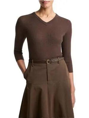Vince Cashmere-silk High V-neck Sweater - Brown