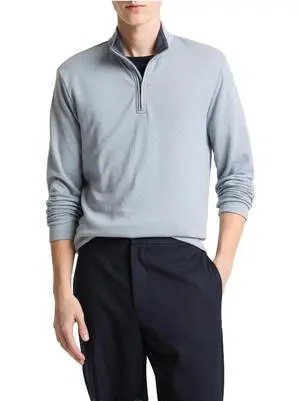 Vince Double-face Cotton-blend Quarter-zip Pullover - Blue