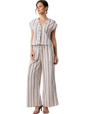 REISTOR Matching Set With Wide-leg Pants And V-neck Top - Stripe
