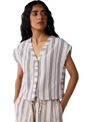 REISTOR Relaxed V-Neck Striped Top