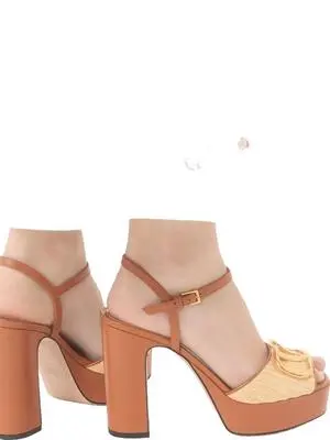 Valentino Garavani Vlogo Signature Raffia Platform Sandals - Red