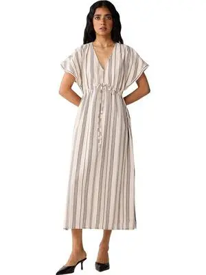 REISTOR Maxi Gathered Dress With Side Slits - Stripe